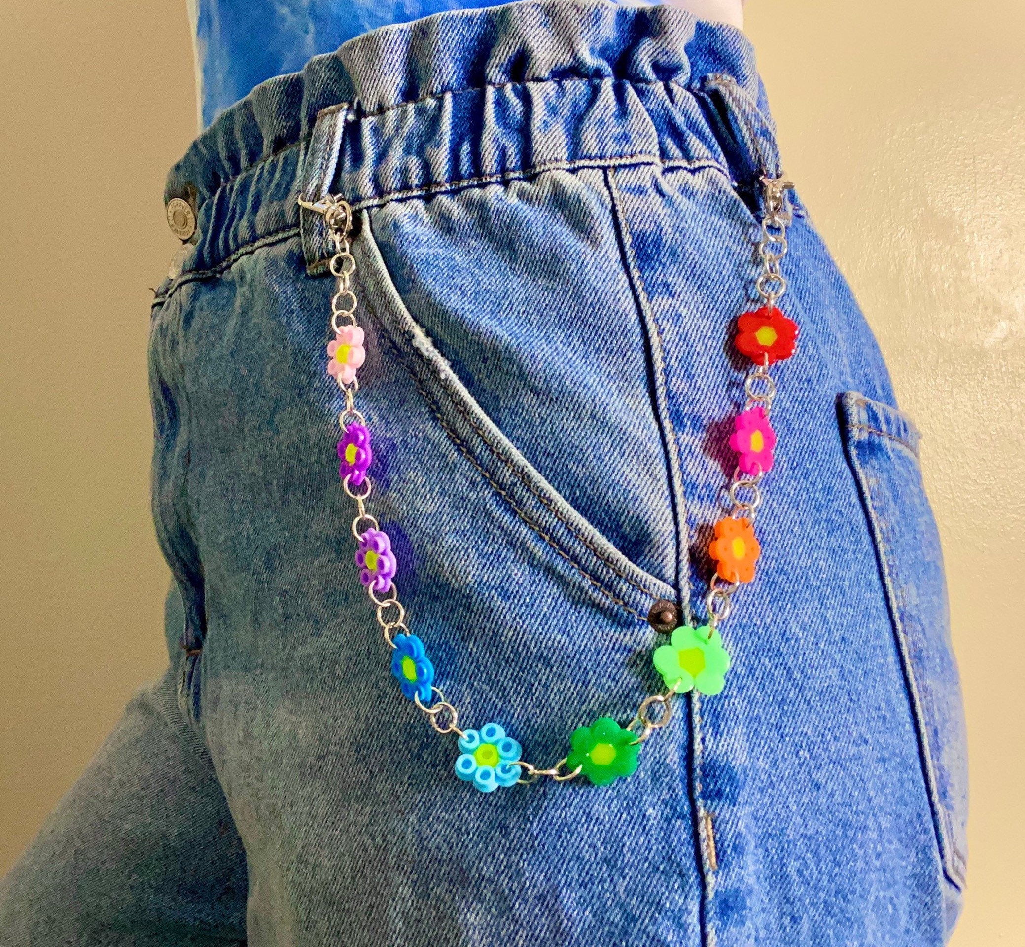 Yellow Perler Bead Flower Belt Chain Chains Jewelry & Beauty etna.com.pe