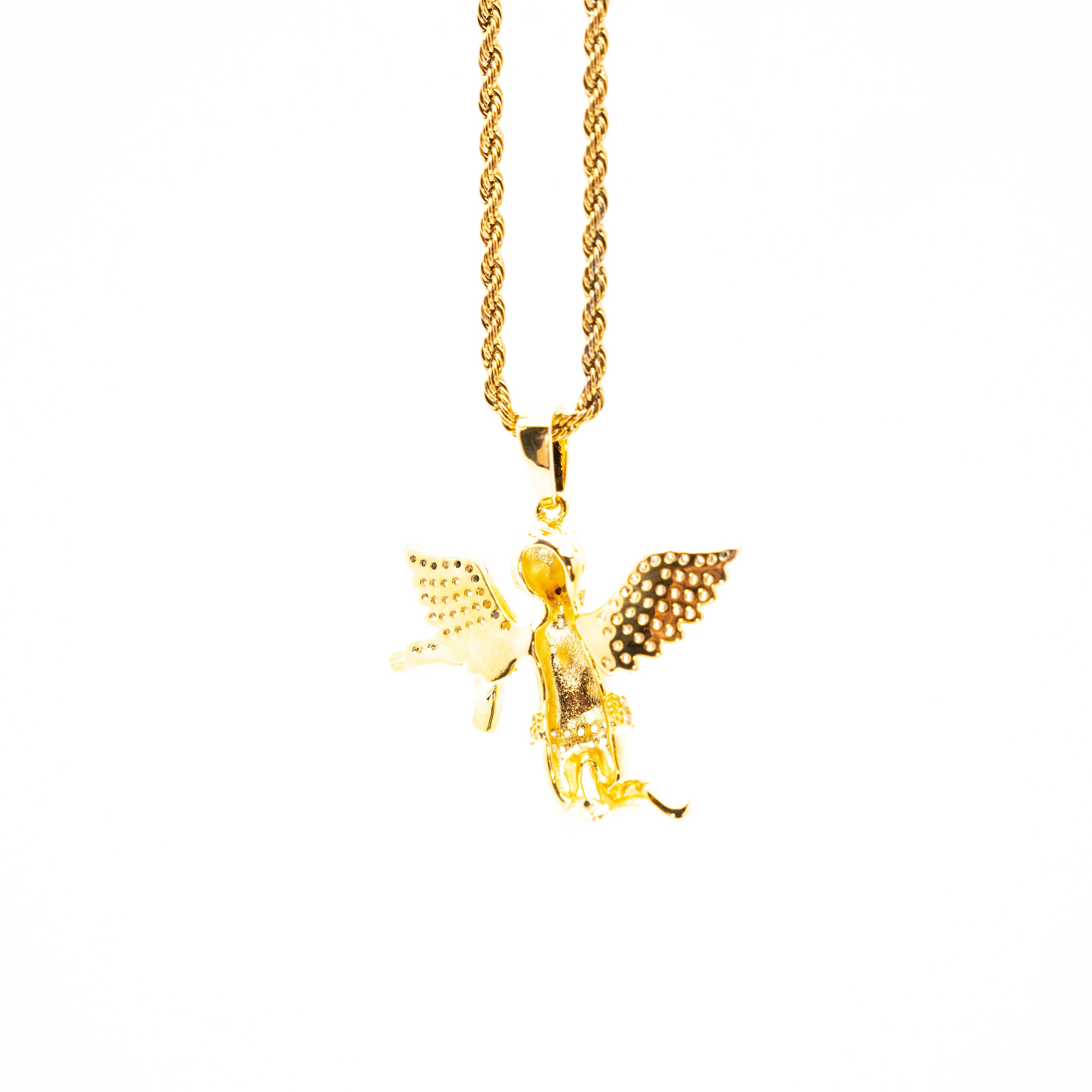 Buy Guardian Angel Pendant With Rope Chain, Gold Angel With Gun Pendant ...