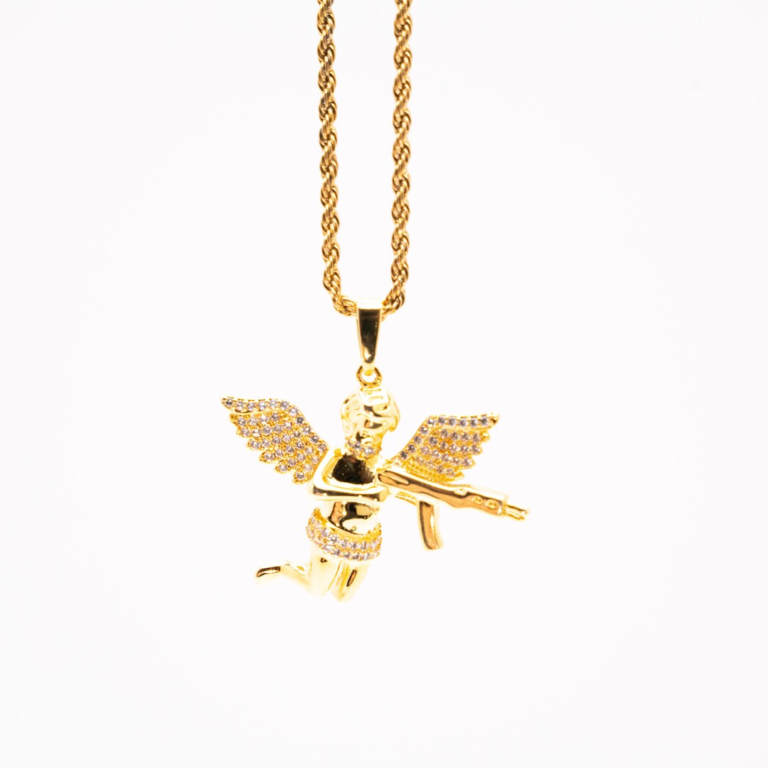 Buy Guardian Angel Pendant With Rope Chain Gold Angel With Gun Online ...