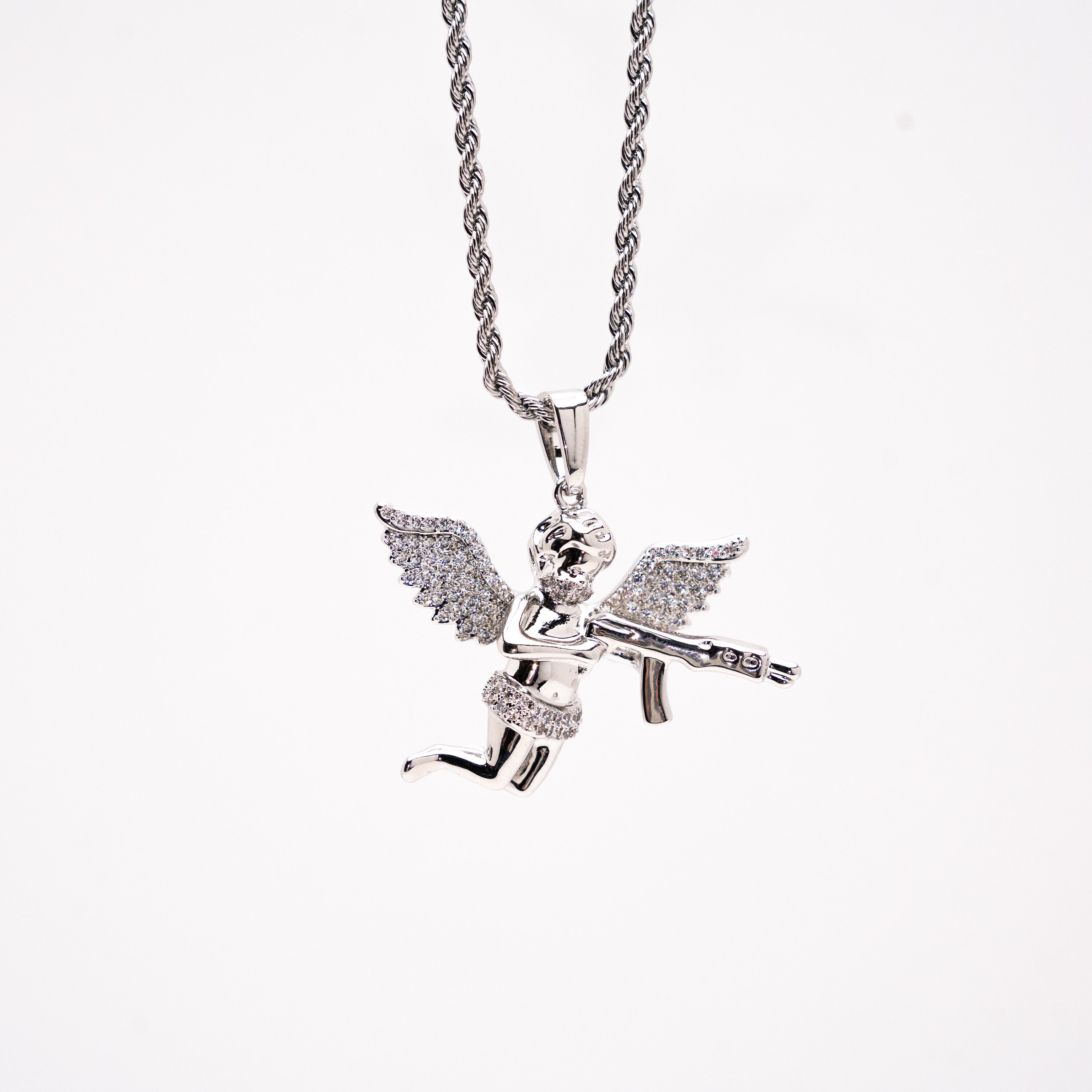 Buy Guardian Angel Pendant With Rope Chain, Gold Angel With Gun Pendant ...