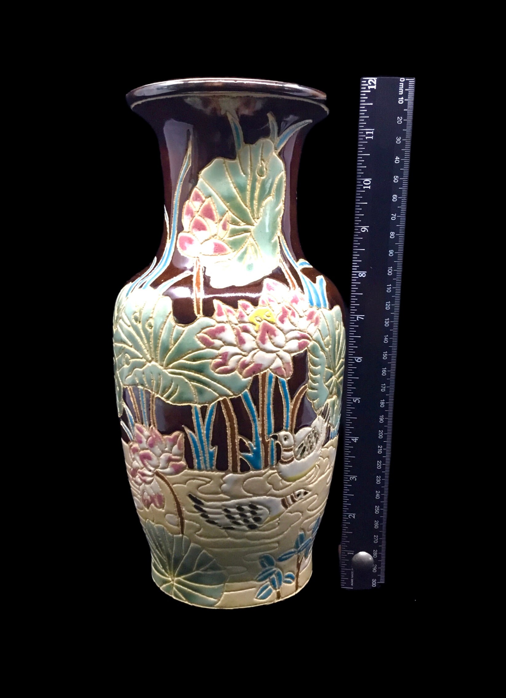 Chinese Pottery Vase With Mandarin Ducks and Water Lilies Circa 1960 ...