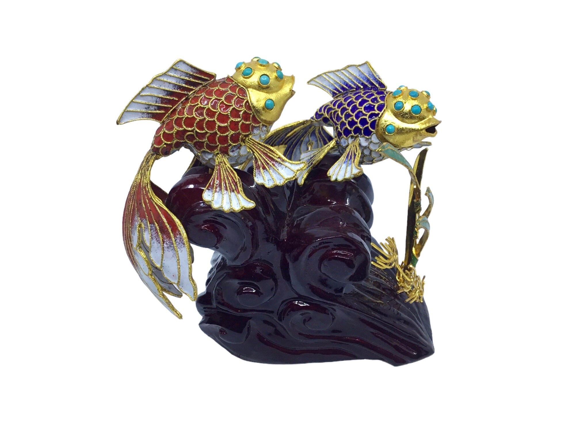 Cloisonné Feng Shui Betta Fish on Rosewood Carved Wave - Etsy