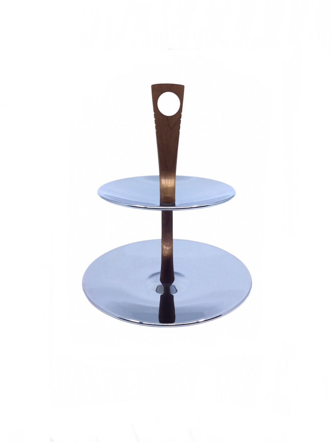 Teak and Chrome 2 Tier Serving Tray for Desserts Mini Sandwiches - Etsy