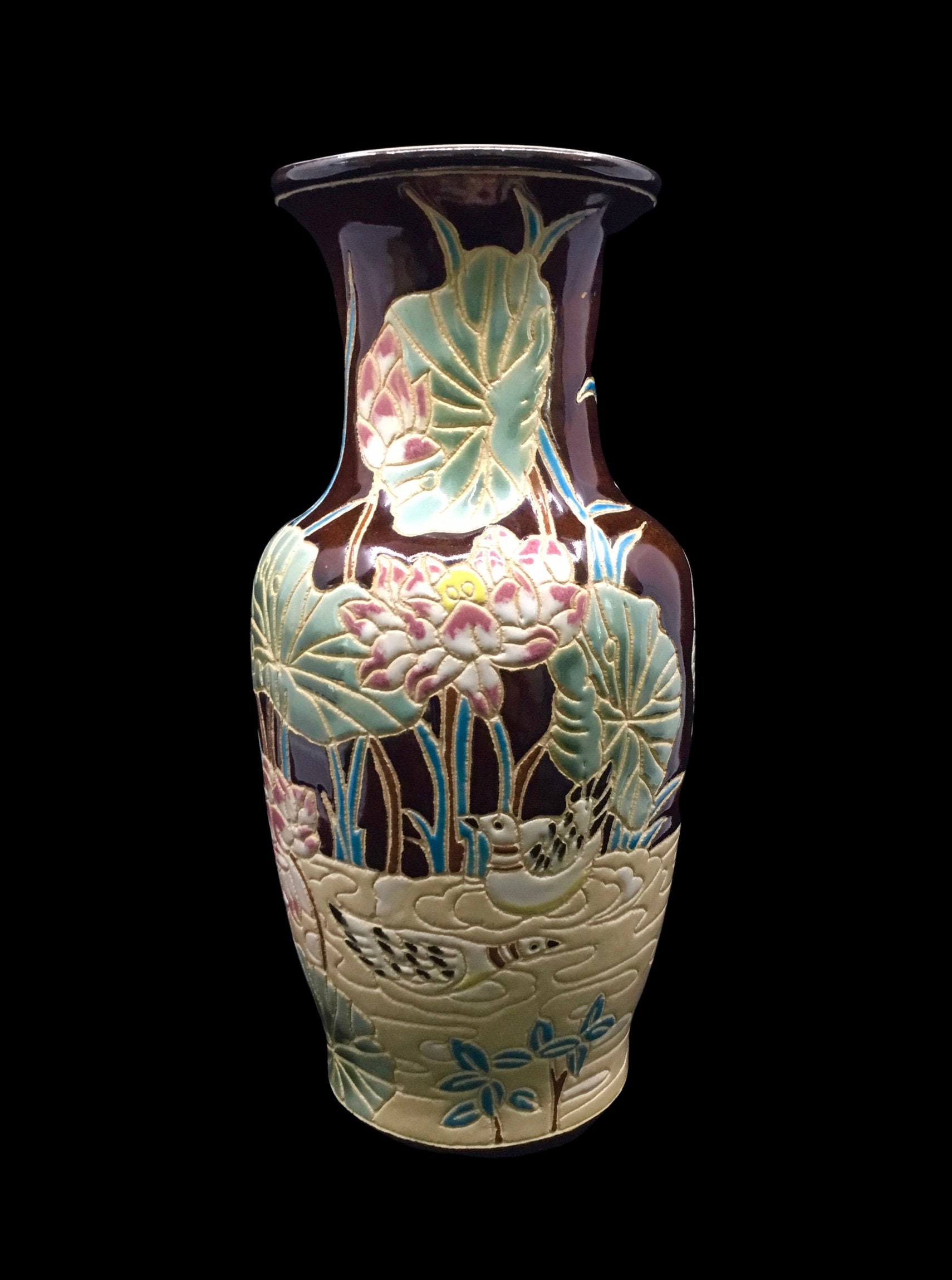 Chinese Pottery Vase With Mandarin Ducks and Water Lilies Circa 1960 ...