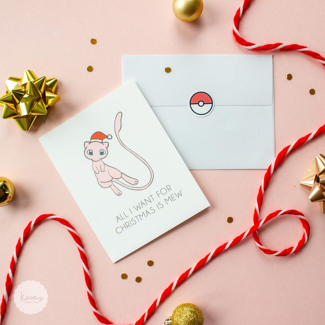 Mew Christmas Card: Gamer Holiday Greeting Card - Etsy