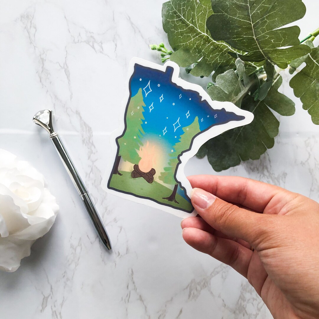 Minnesota Campfire | Premium Gloss Vinyl | State Outline | Night Sky ...