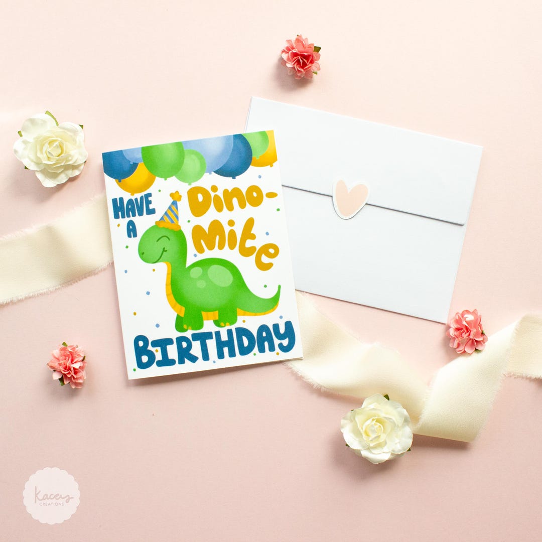 Dinosaur Birthday Card: Dino-mite Theme, Kids First Birthday - Etsy
