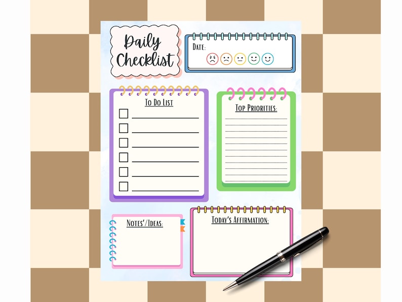 Daily Checklist Printable -- Productivity Tracker (digital Download ...