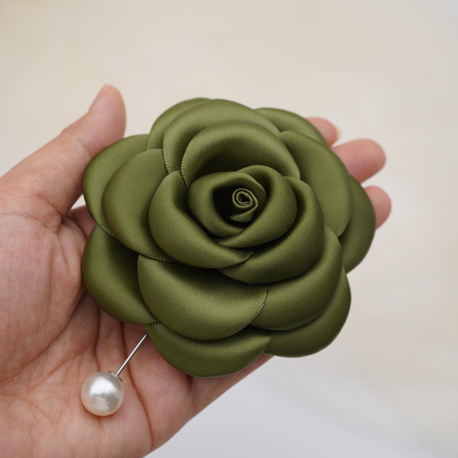 OLIVE Green Silk Rose Flower Pin Brooch, Handmade Fabric Brooch Pin ...