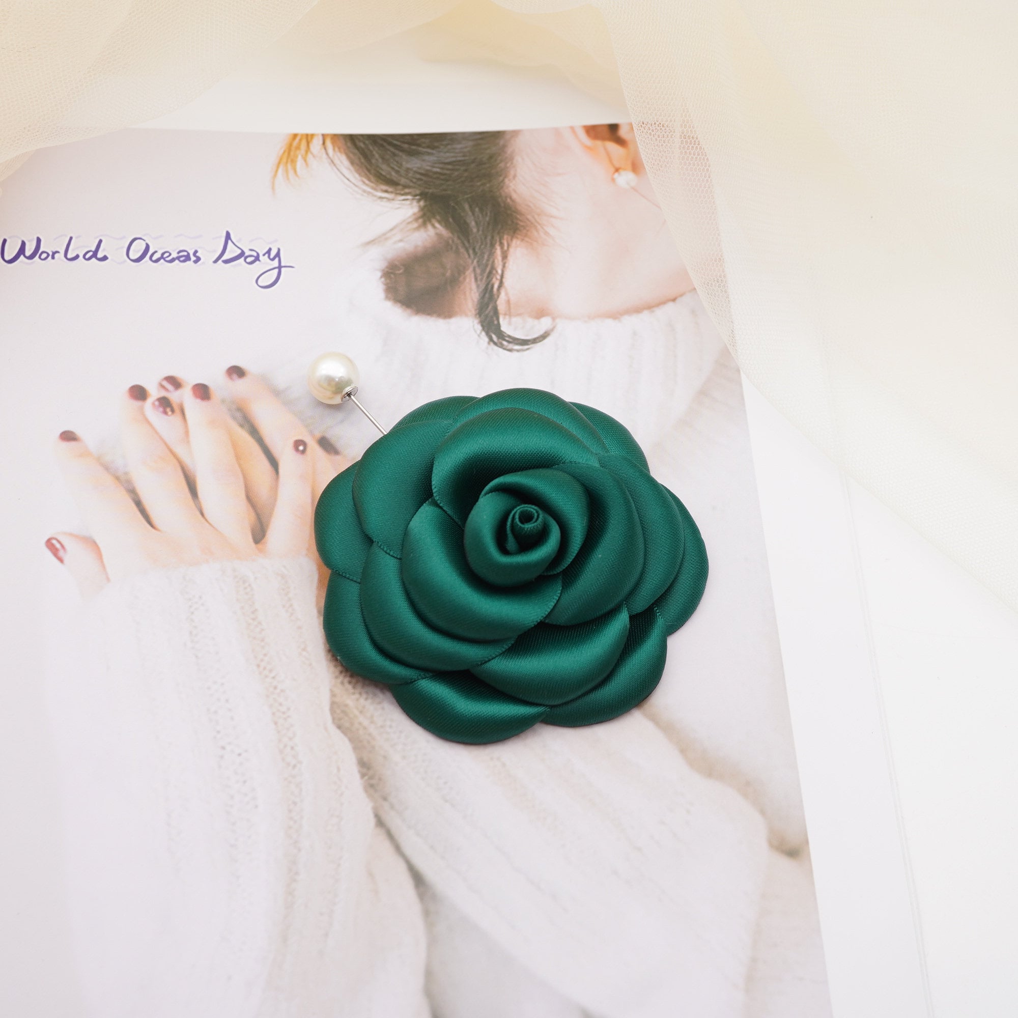 Green Silk Rose Flower Pin Brooch Handmade Fabric Brooch Pin - Etsy