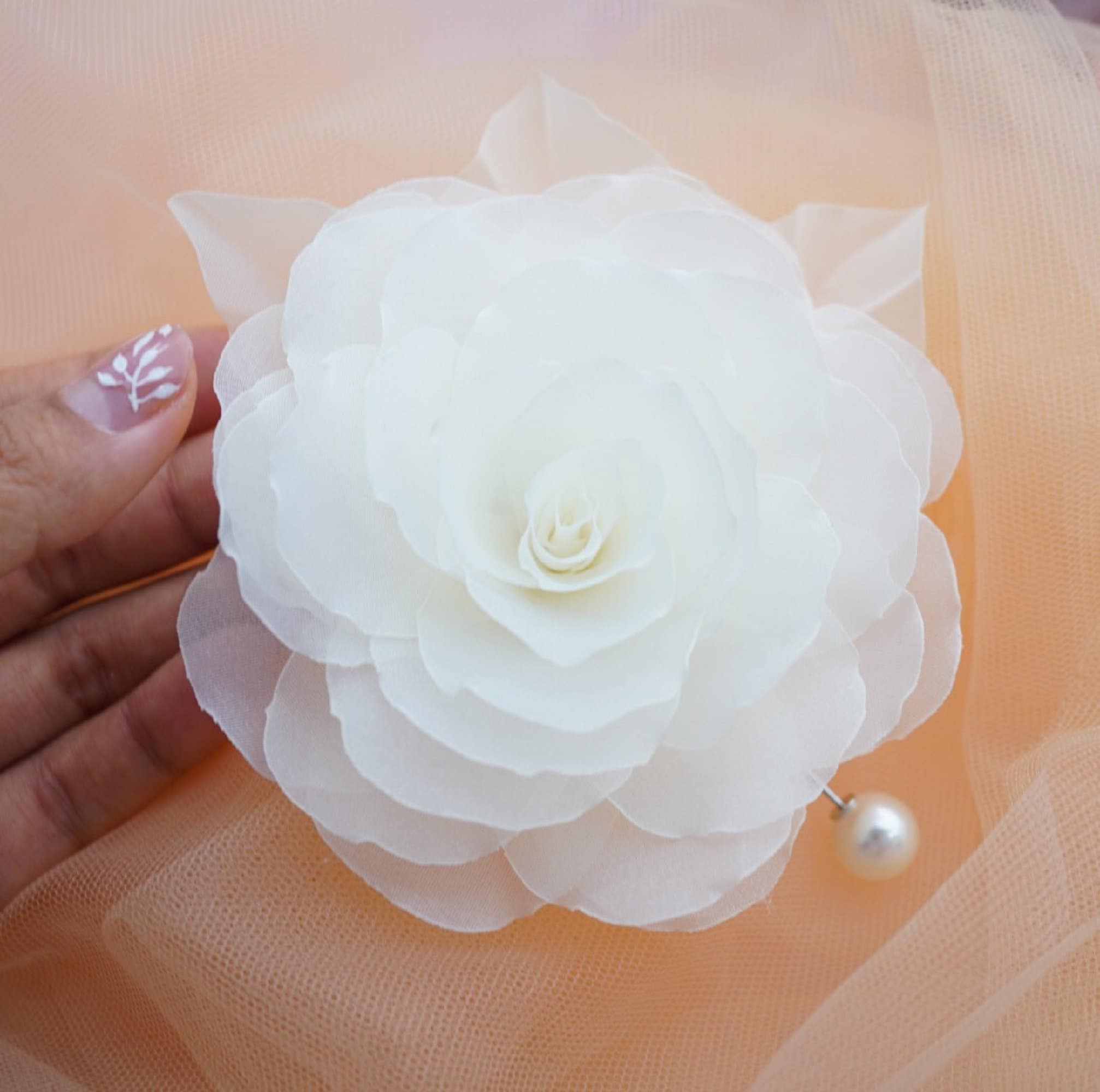 CREAM WHITE Chiffon Fabric Rose Pin Brooch, Handmade Brooch Pin, Hair ...