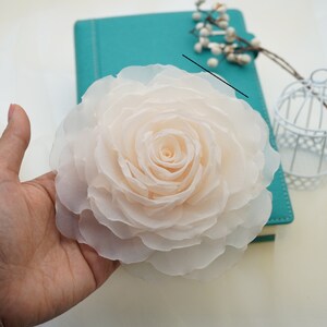 BIG SIZE 6inc Light - Cream Chiffon Fabric Rose Pin Brooch, Handmade ...