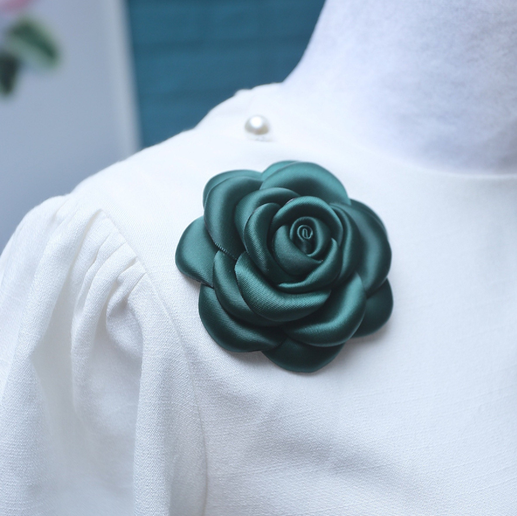 Green Silk Rose Flower Pin Brooch Handmade Fabric Brooch Pin - Etsy
