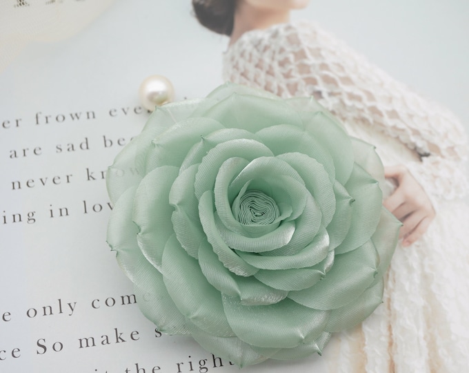 Mint Green Silk Rose Pin Brooch, Handmade Fabric Brooch Pin, Silk ...