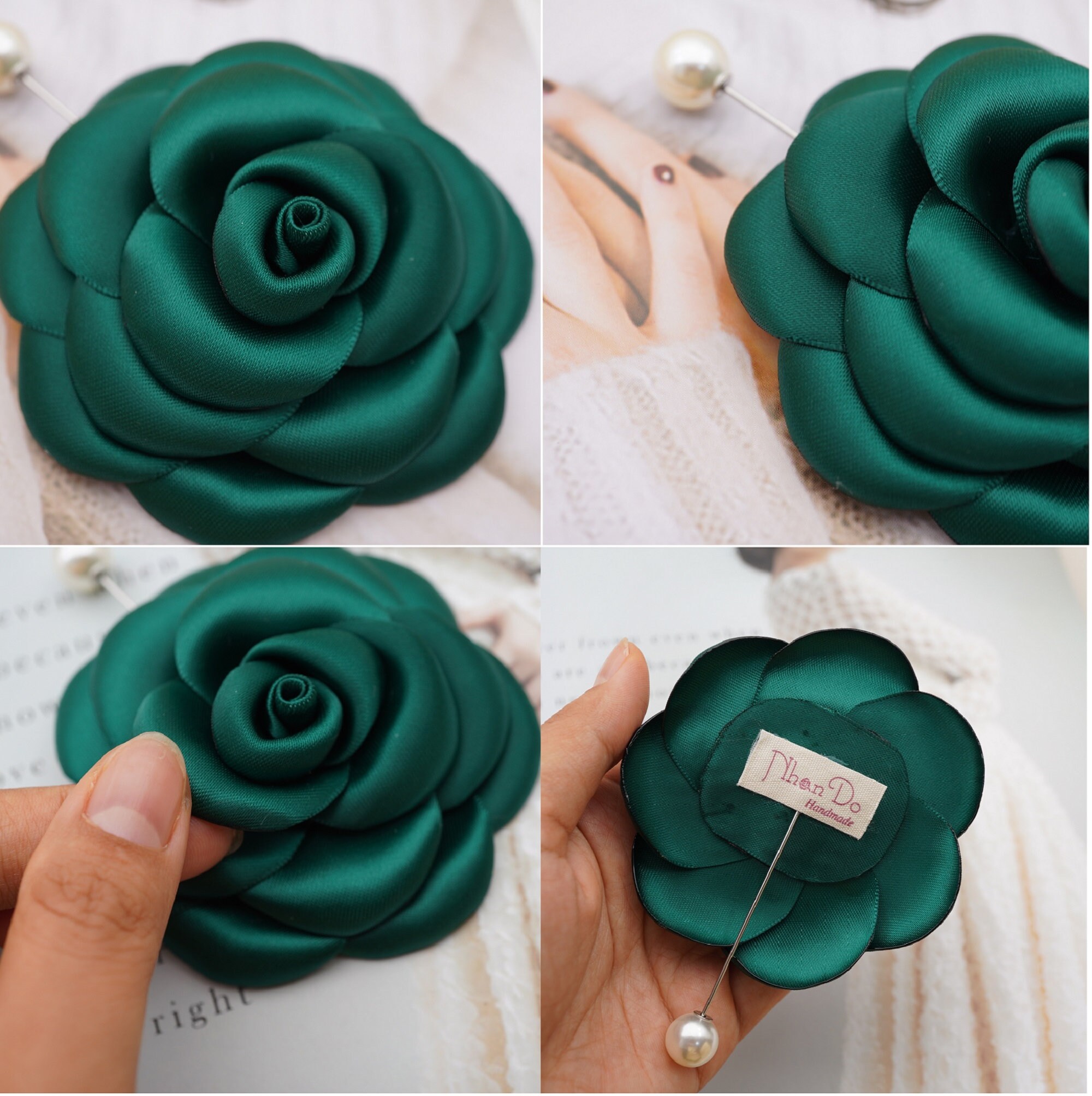 Green Silk Rose Flower Pin Brooch Handmade Fabric Brooch Pin - Etsy