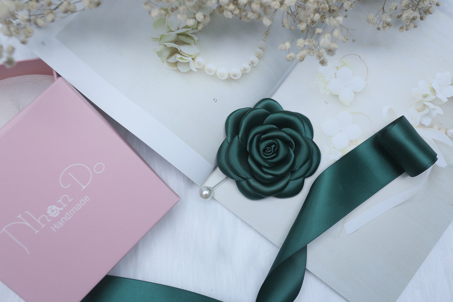 Green Silk Rose Flower Pin Brooch Handmade Fabric Brooch Pin | Etsy