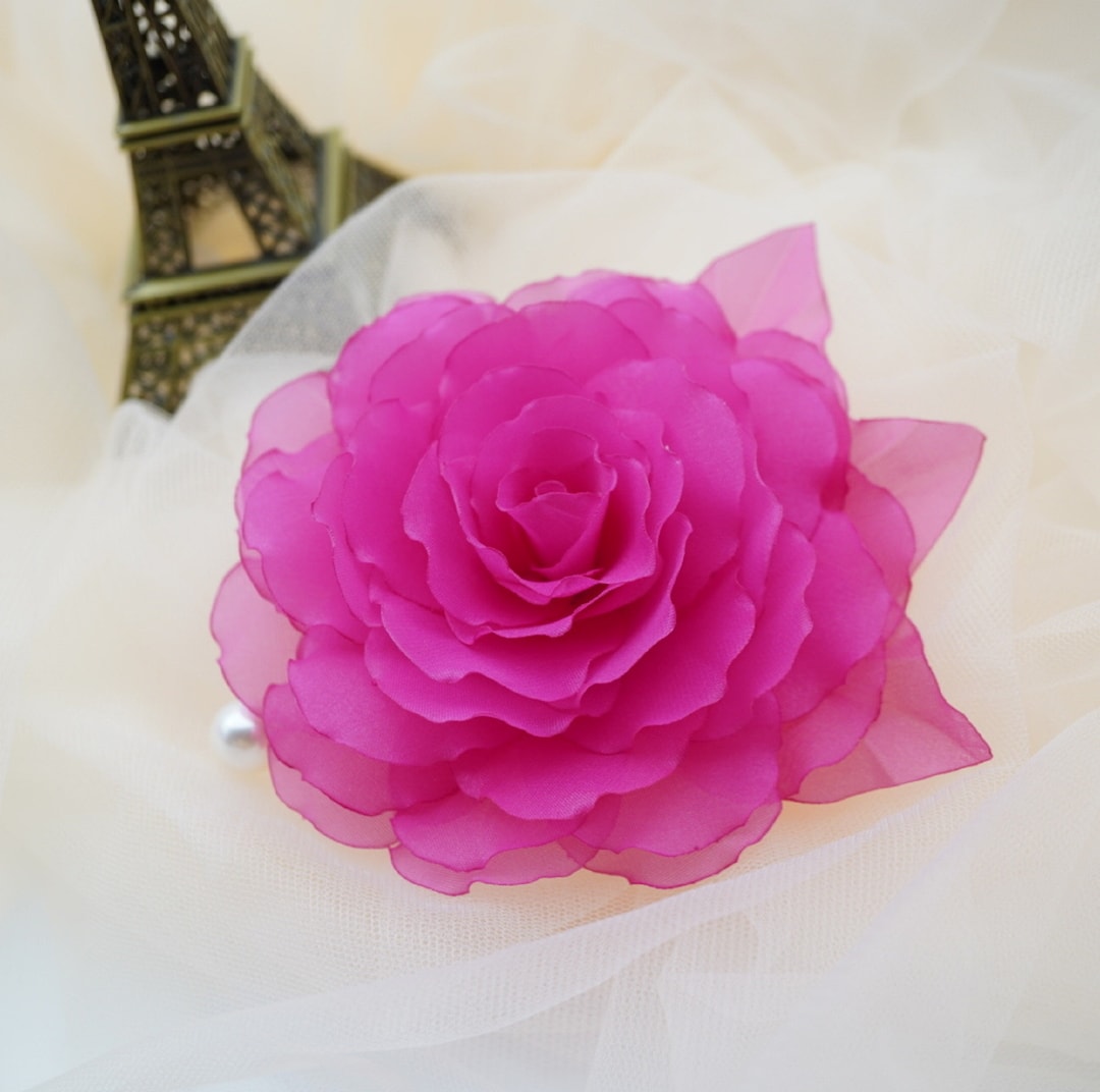 INNUENDO PINK Chiffon Fabric Rose Pin Brooch, Handmade Brooch Pin, Hair ...