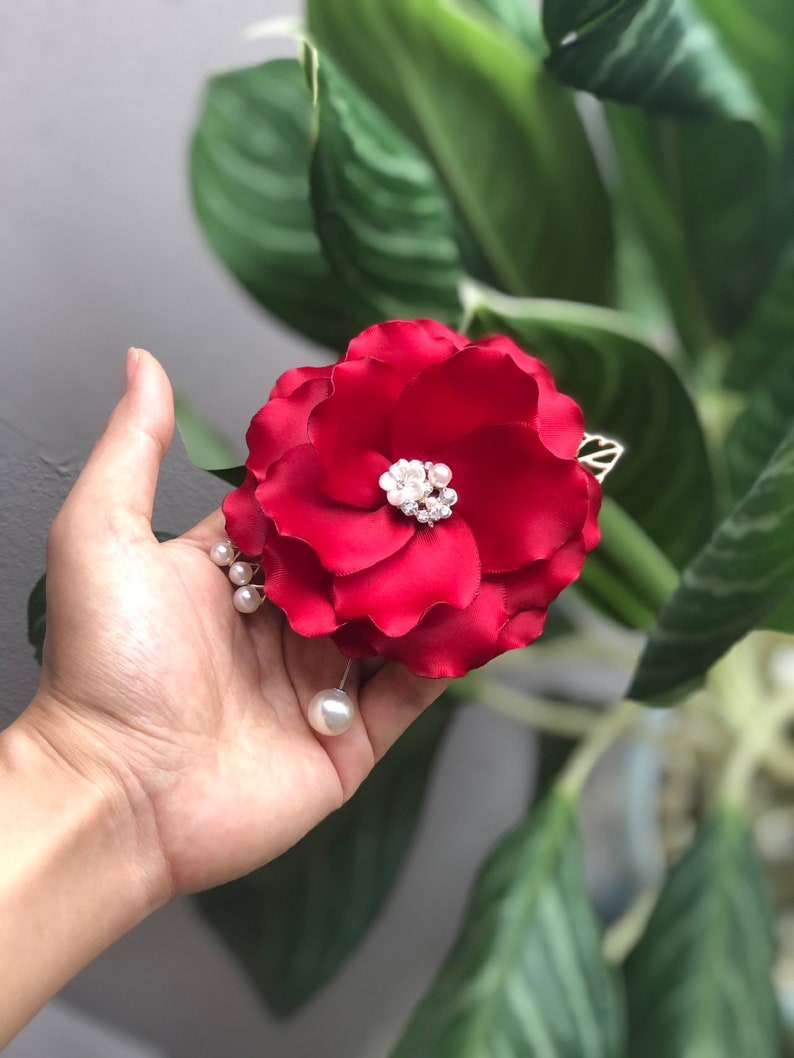 Plum Red Silk Jasmine Flower Pin Brooch, Handmade Fabric Brooch Pin ...