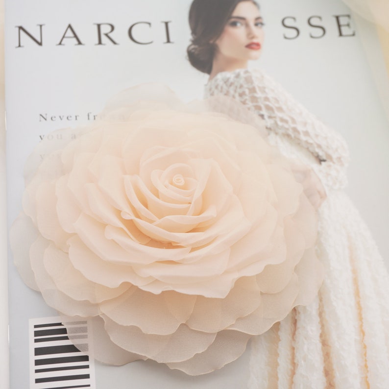 BIG SIZE 6inc Light Cream Chiffon Fabric Rose Pin Brooch - Etsy