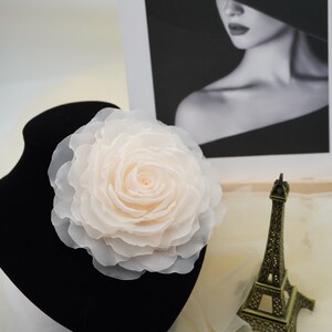 BIG SIZE 6inc Light - Cream Chiffon Fabric Rose Pin Brooch, Handmade ...