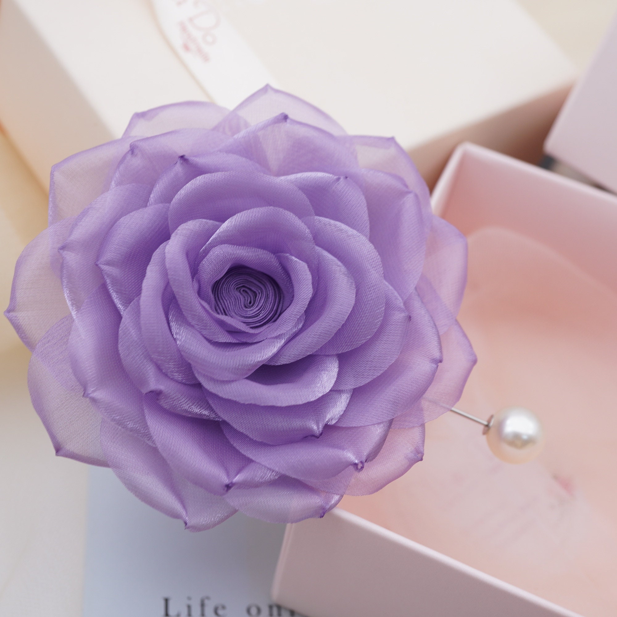 Purple Silk Rose Pin Brooch, Handmade Fabric Brooch Pin, Silk Brooch ...