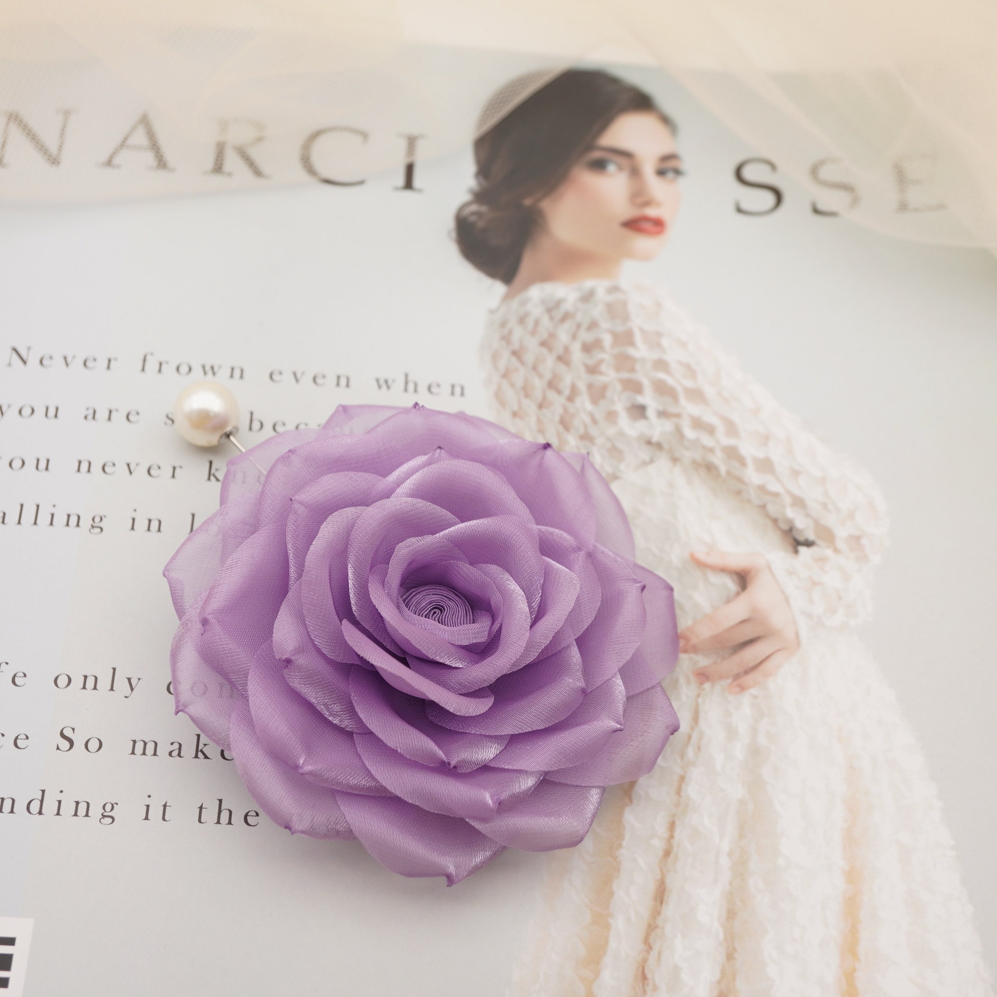 Purple Silk Rose Pin Brooch, Handmade Fabric Brooch Pin, Silk Brooch ...