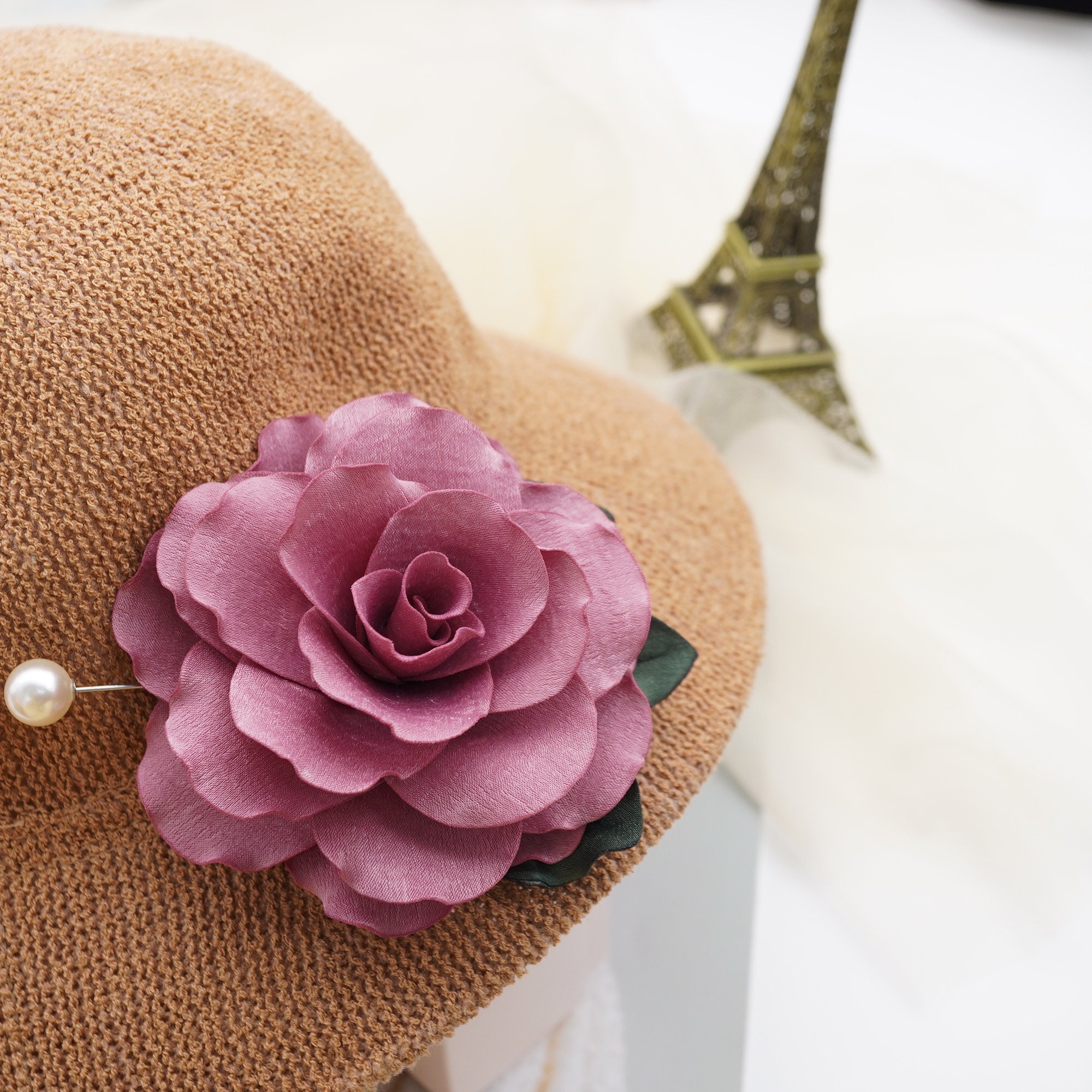 Broche de fleur rose, broche de veste de fleur, broche de brocart de ...