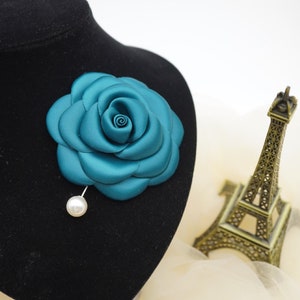 COMBO Teal SILK Rose Flower Pin Brooch, Handmade Fabric Brooch Pin ...
