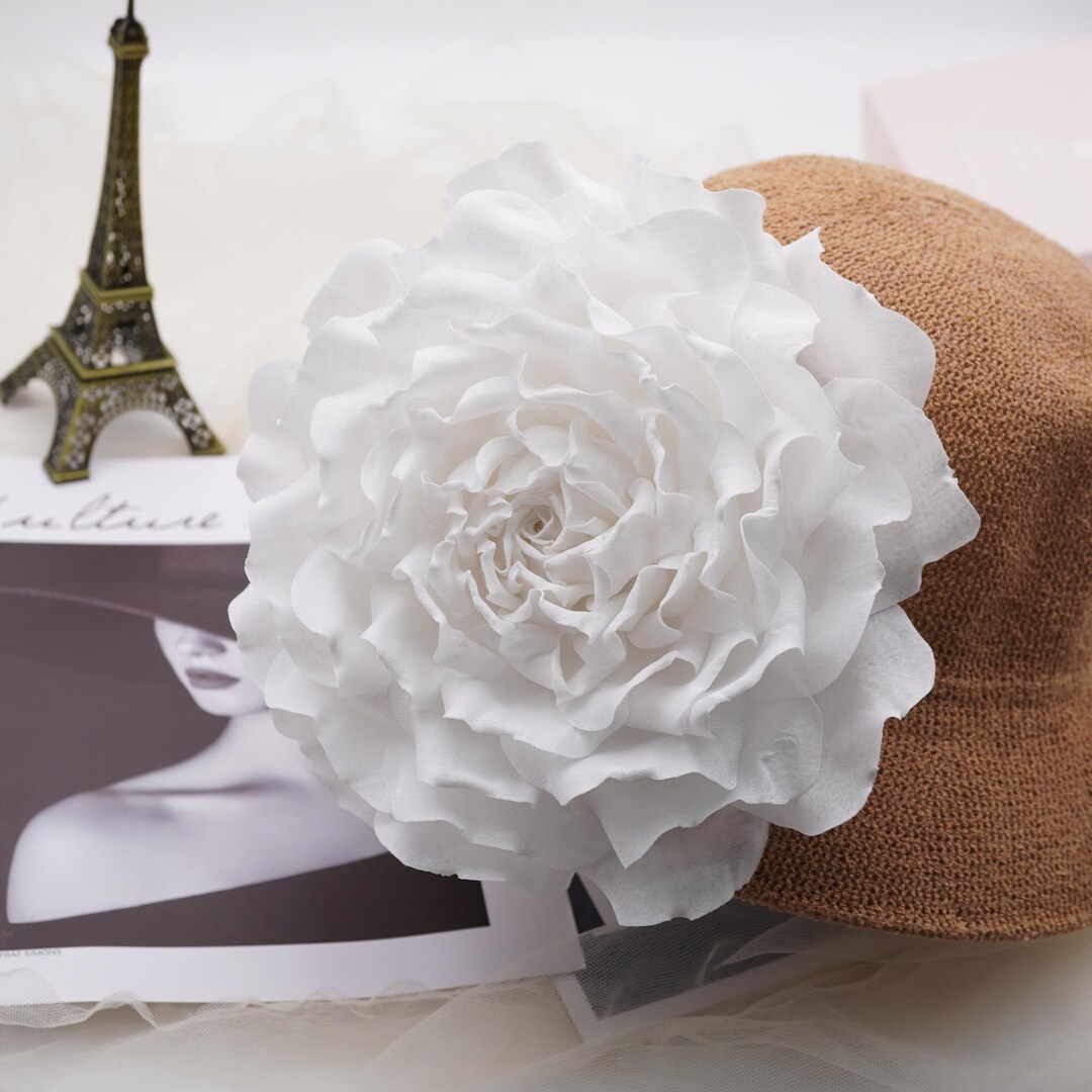 20-22 Centimeter Big Size ART PURE-WHITE Handmade Silk Flower Pin ...
