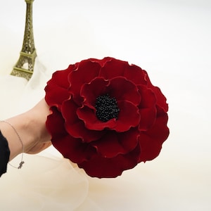 BIG SIZE 16-17cm Red Velvet Rose Pin Brooch, Handmade Flower Brooch ...