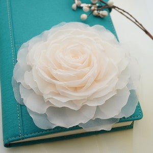 BIG SIZE 6inc Light - Cream Chiffon Fabric Rose Pin Brooch, Handmade ...