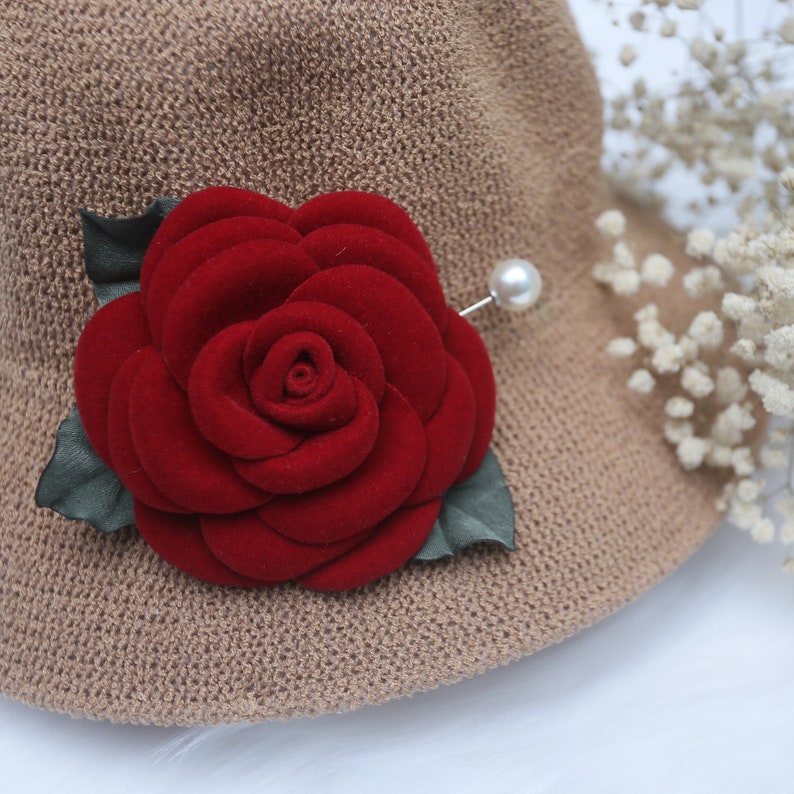 Sapa Red Velvet Rose Pin Brooch Handmade Flower Brooch - Etsy