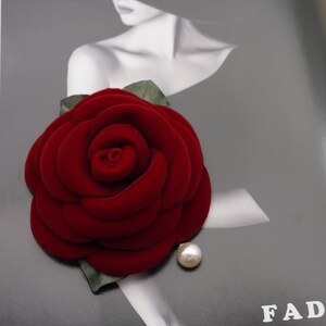 Sapa Red Velvet Rose Pin Brooch, Handmade Flower Brooch, Fabric Flower ...