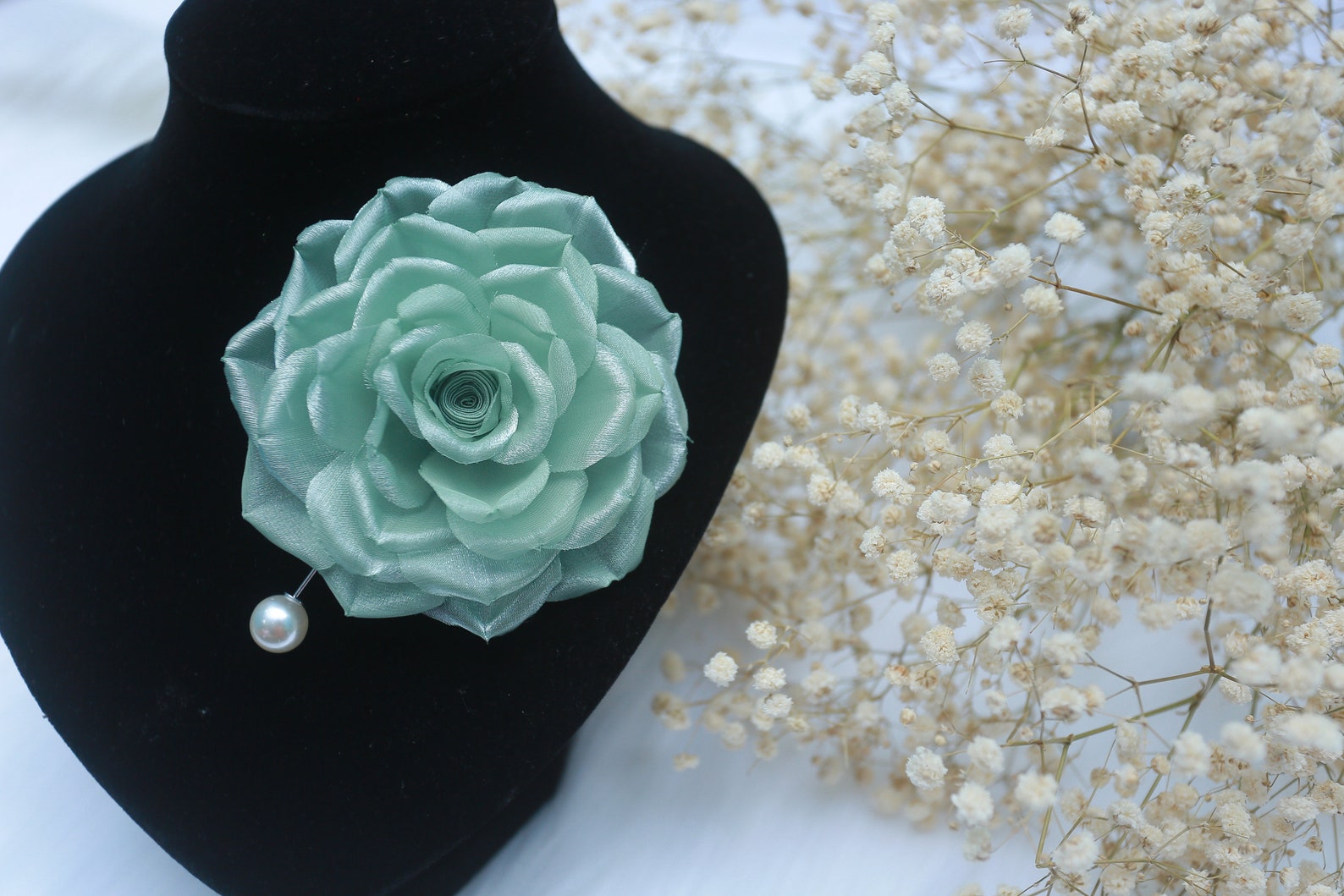 Mint Green Silk Rose Pin Brooch Handmade Fabric Brooch Pin - Etsy