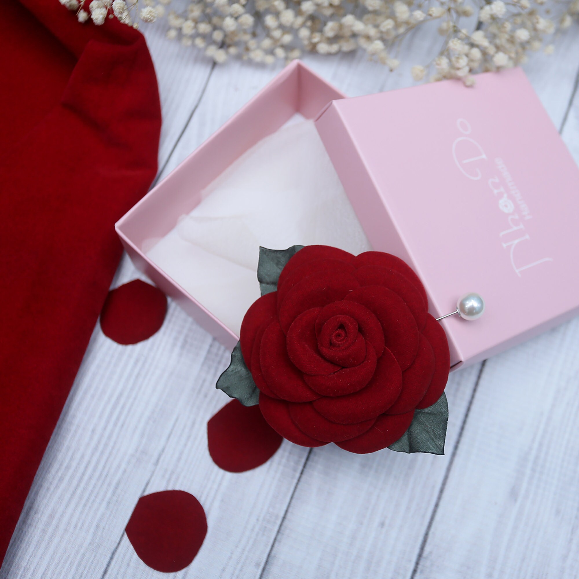 Sapa Red Velvet Rose Pin Brooch Handmade Flower Brooch - Etsy