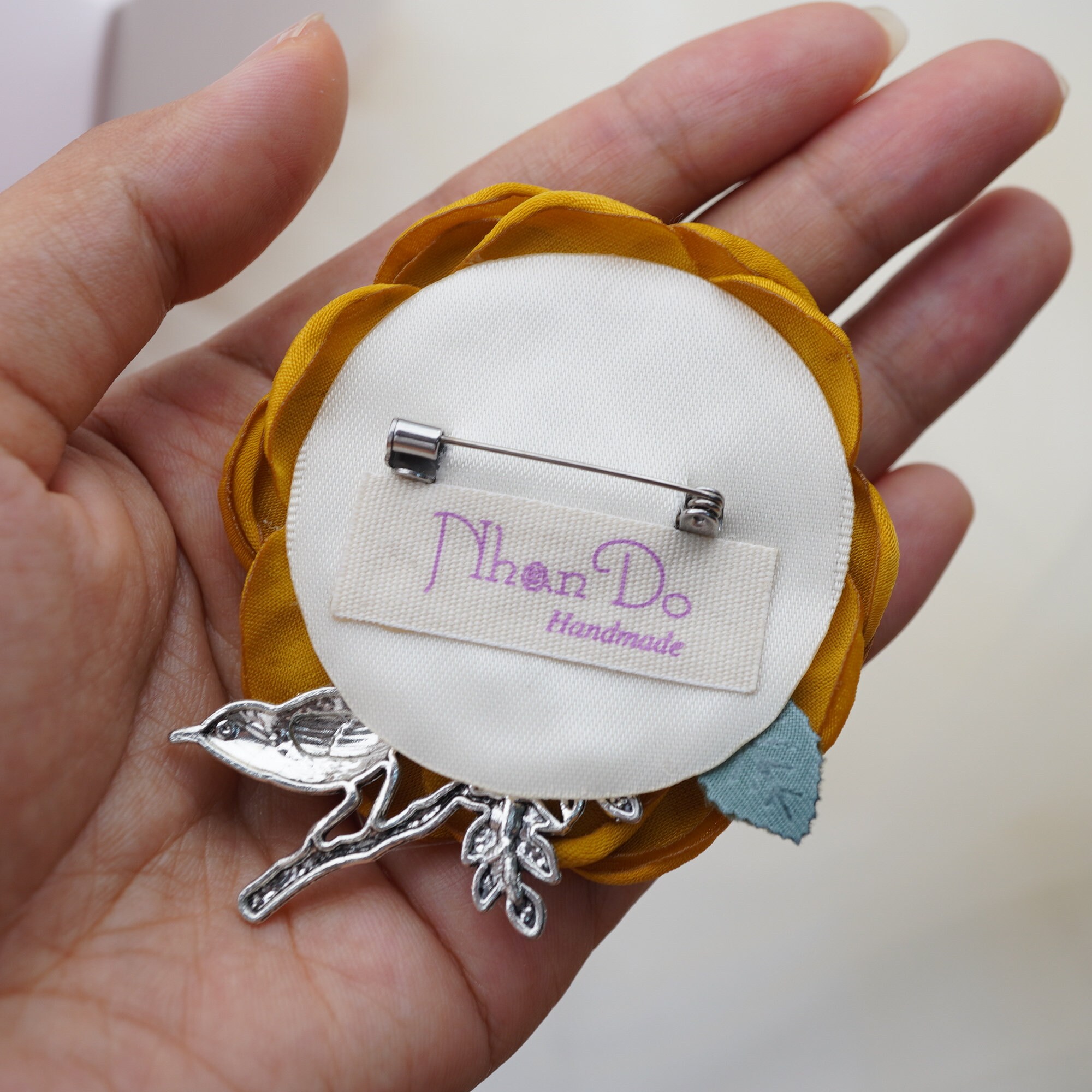 Tiny Yellow Brocade Fabric Rose Flower Pin Brooch, Customizable Fabric ...