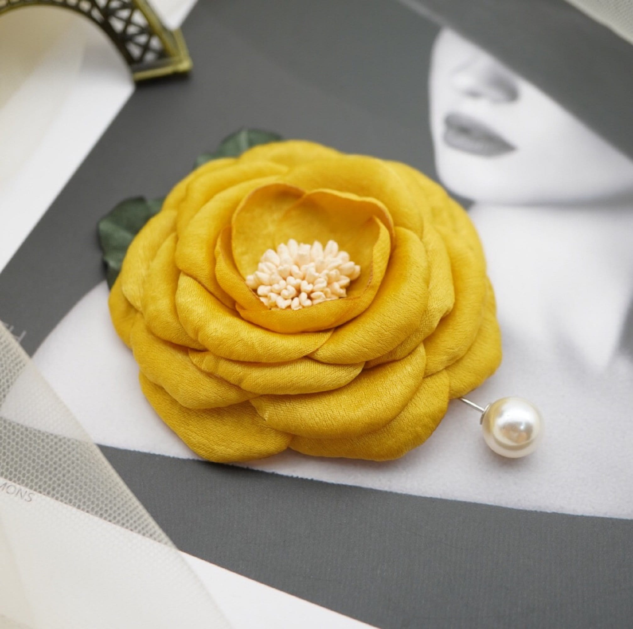 Brocade Camellia Flower Pin Brooch, Handmade Fabric Brooch Pin, Silk ...