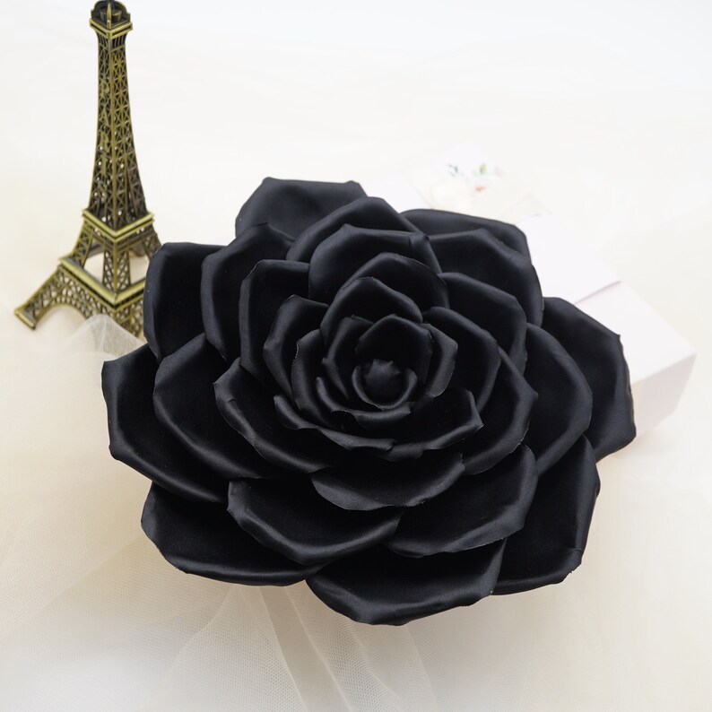 Large Black Silk Flower Brooch Pin: Handmade Satin Rose (20 CM) - Etsy