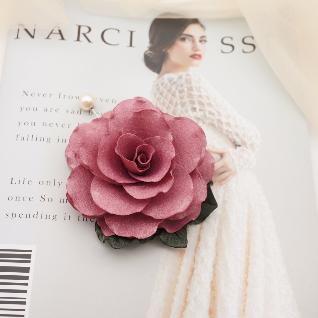 Broche de fleur rose, broche de veste de fleur, broche de brocart de ...