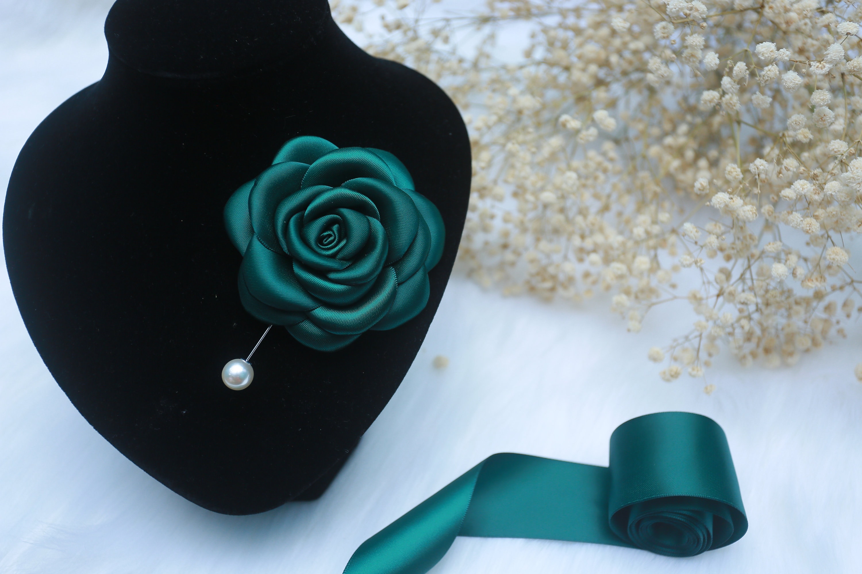 Green Silk Rose Flower Pin Brooch Handmade Fabric Brooch Pin - Etsy