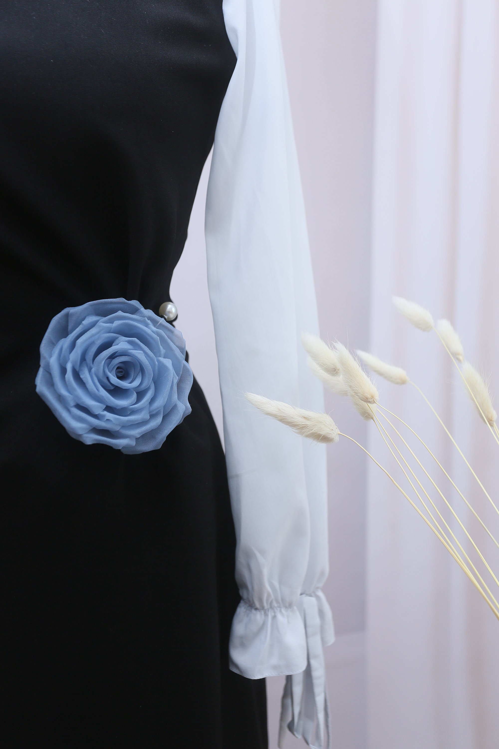 Demin BLUE CHIFFON ROSE Brooch Pin With Gift Box, Handmade Brooch Pin ...