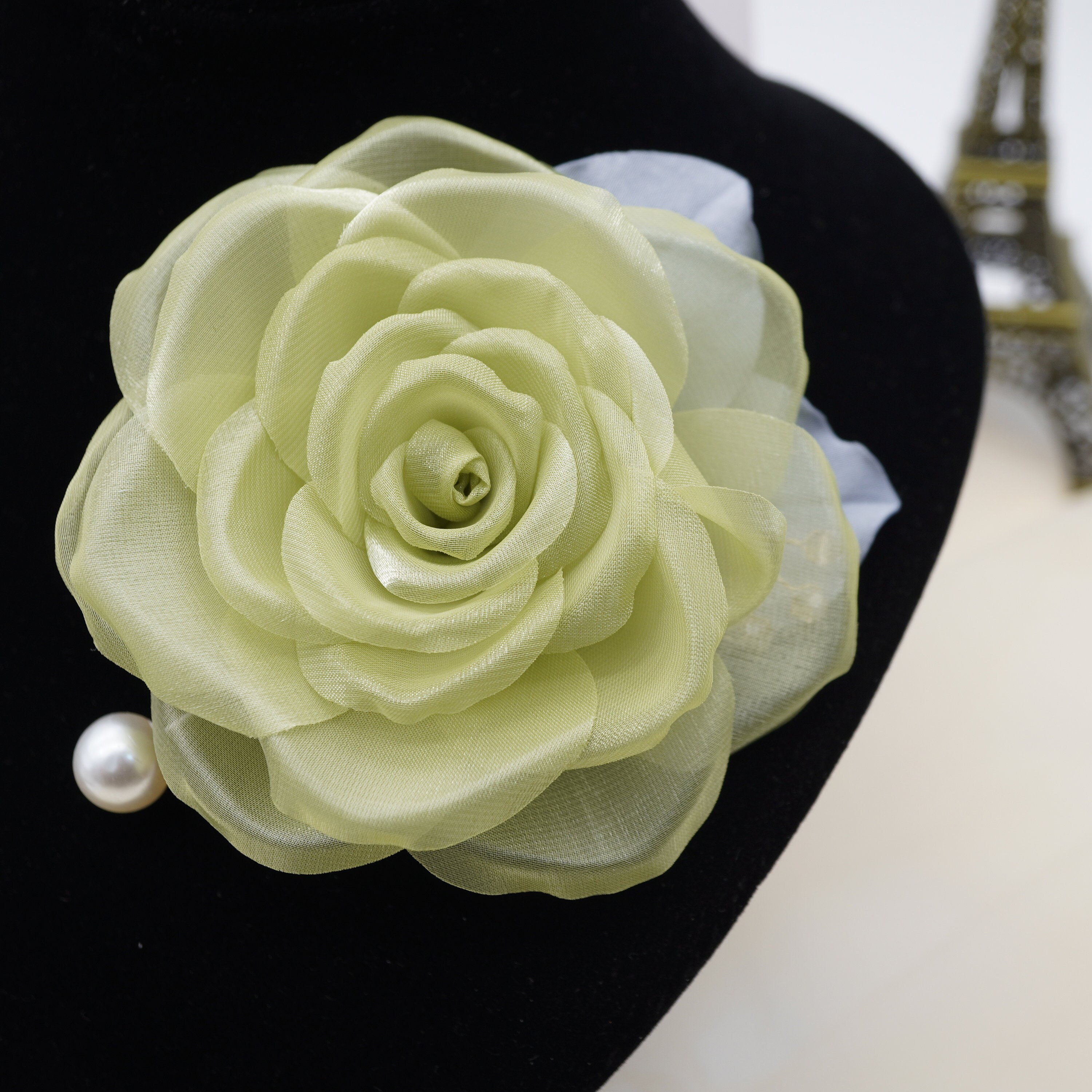 GREEN ROSE FLOWER Silk Fabric Brooch Pin, Handmade Brooch Pin, Hair ...