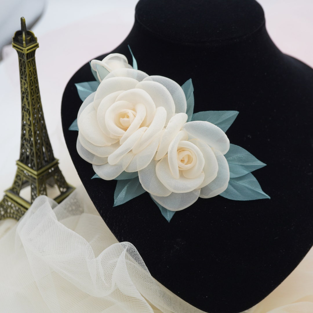 CREAM CHIFFON FLOWER Pin Brooch, Flowers Art Deco Fabric Brooch ...