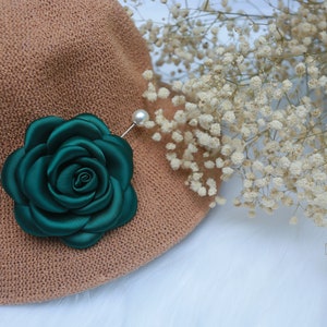 Green Silk Rose Flower Pin Brooch Handmade Fabric Brooch Pin | Etsy