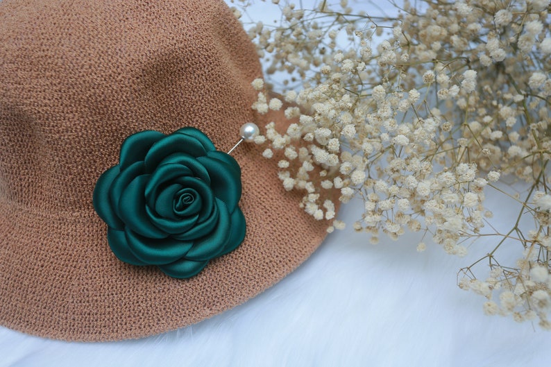 Green Silk Rose Flower Pin Brooch Handmade Fabric Brooch Pin - Etsy