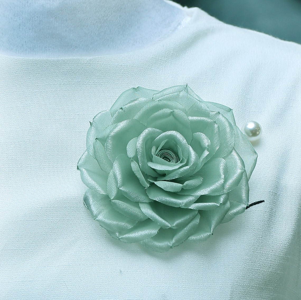 Mint Green Silk Rose Pin Brooch Handmade Fabric Brooch Pin - Etsy