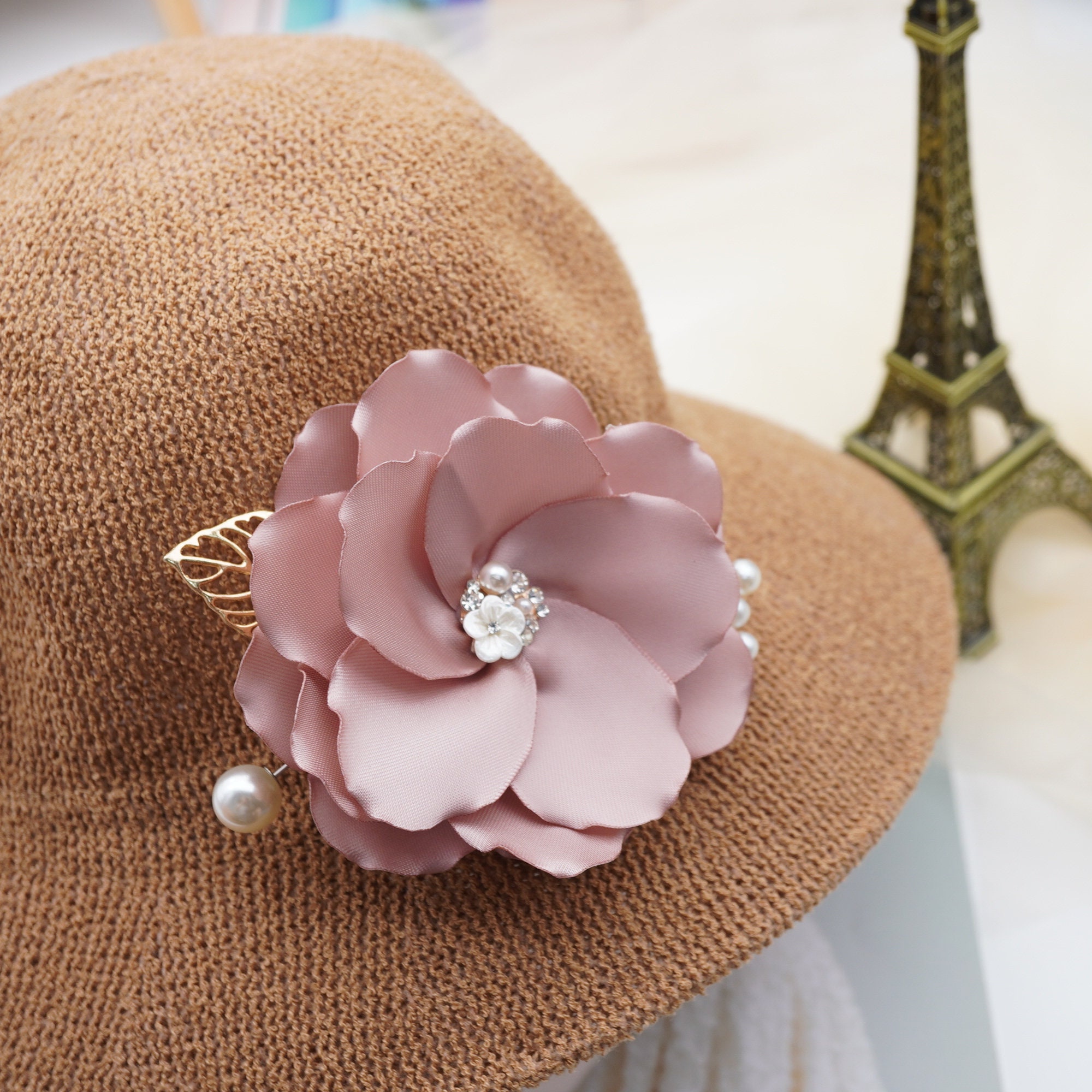 Dusty Pink JASMINE FLOWER BROOCH, Tiny Crochet Flowers Art Deco Fabric ...