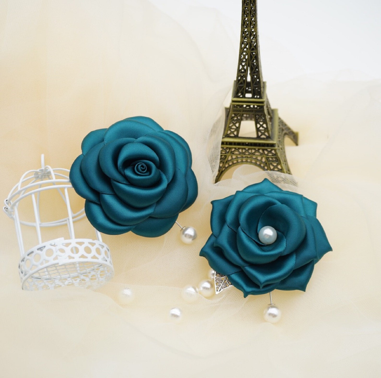 COMBO Teal SILK Rose Flower Pin Brooch, Handmade Fabric Brooch Pin ...
