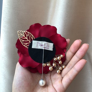 Plum Red Silk Jasmine Flower Pin Brooch, Handmade Fabric Brooch Pin ...