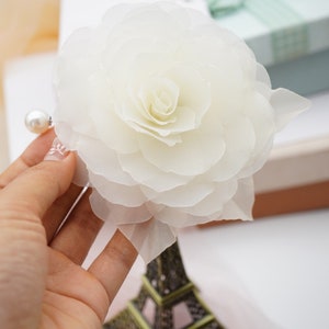 CREAM WHITE Chiffon Fabric Rose Pin Brooch, Handmade Brooch Pin, Hair ...